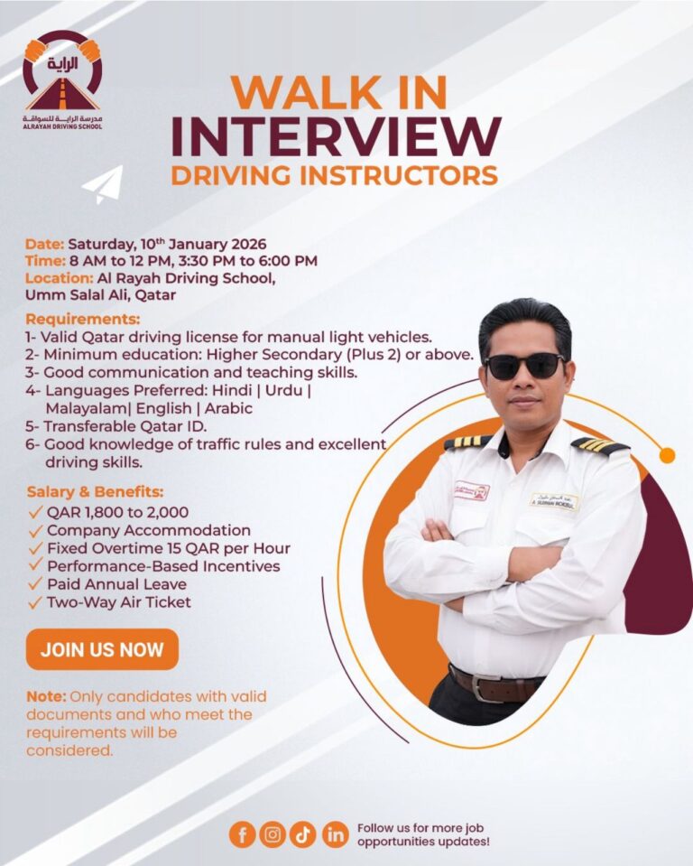 Al Rayah Driving School Walk in Interview in Qatar