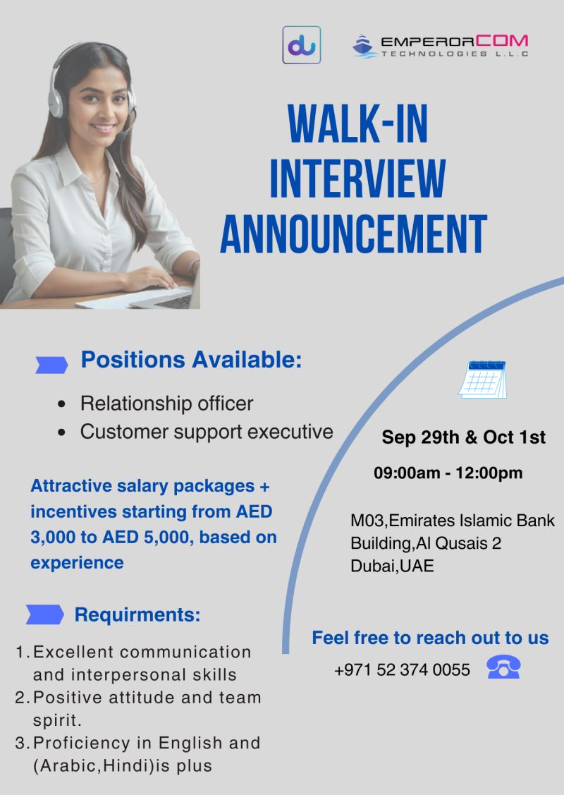 Emperorcom Technologies Walk in Interviews in Dubai