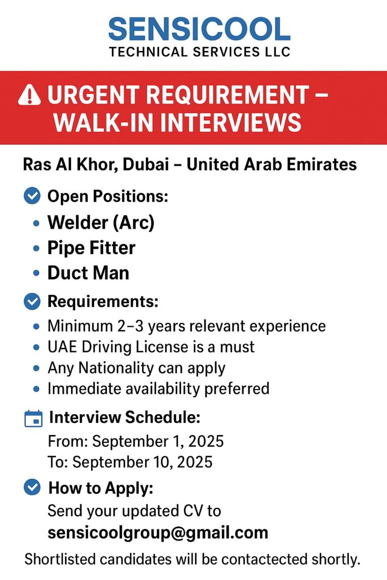 Sensicool Walk in Interview in Dubai