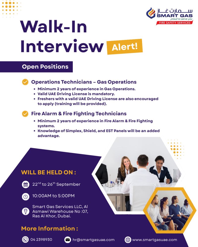 Smart Gas Services Walk In Interview In Dubai