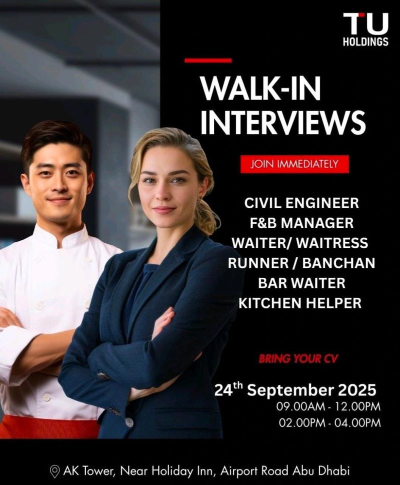 TU Holdings Walk in Interview in Abu Dhabi
