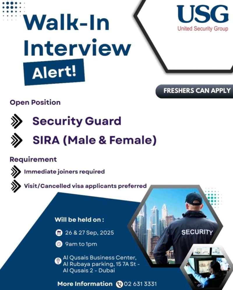 United Security Group Walk in Interview in Dubai