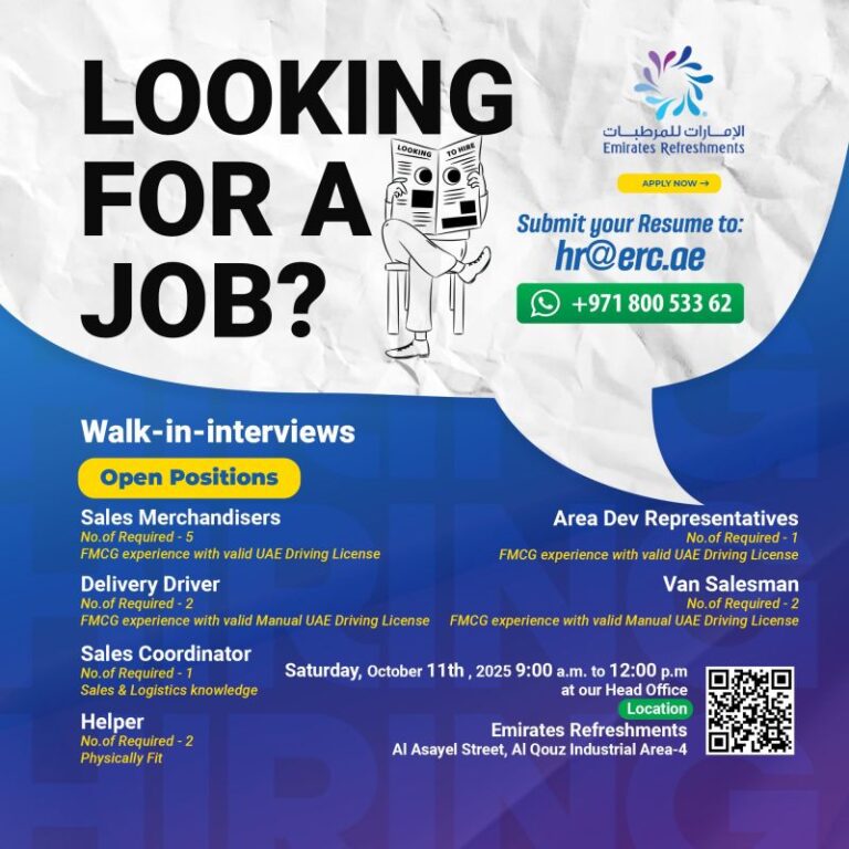 Emirates Refreshments Walk in Interview in Dubai
