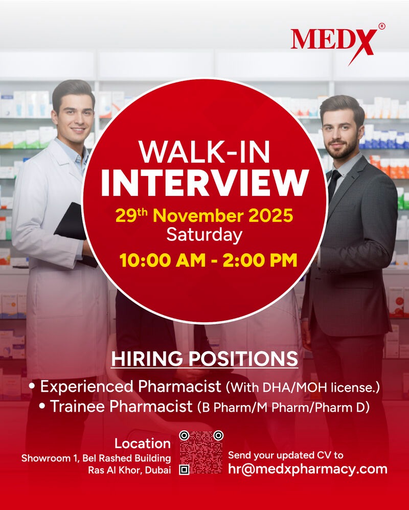 MedX Pharmacy Walk in Interview in Dubai