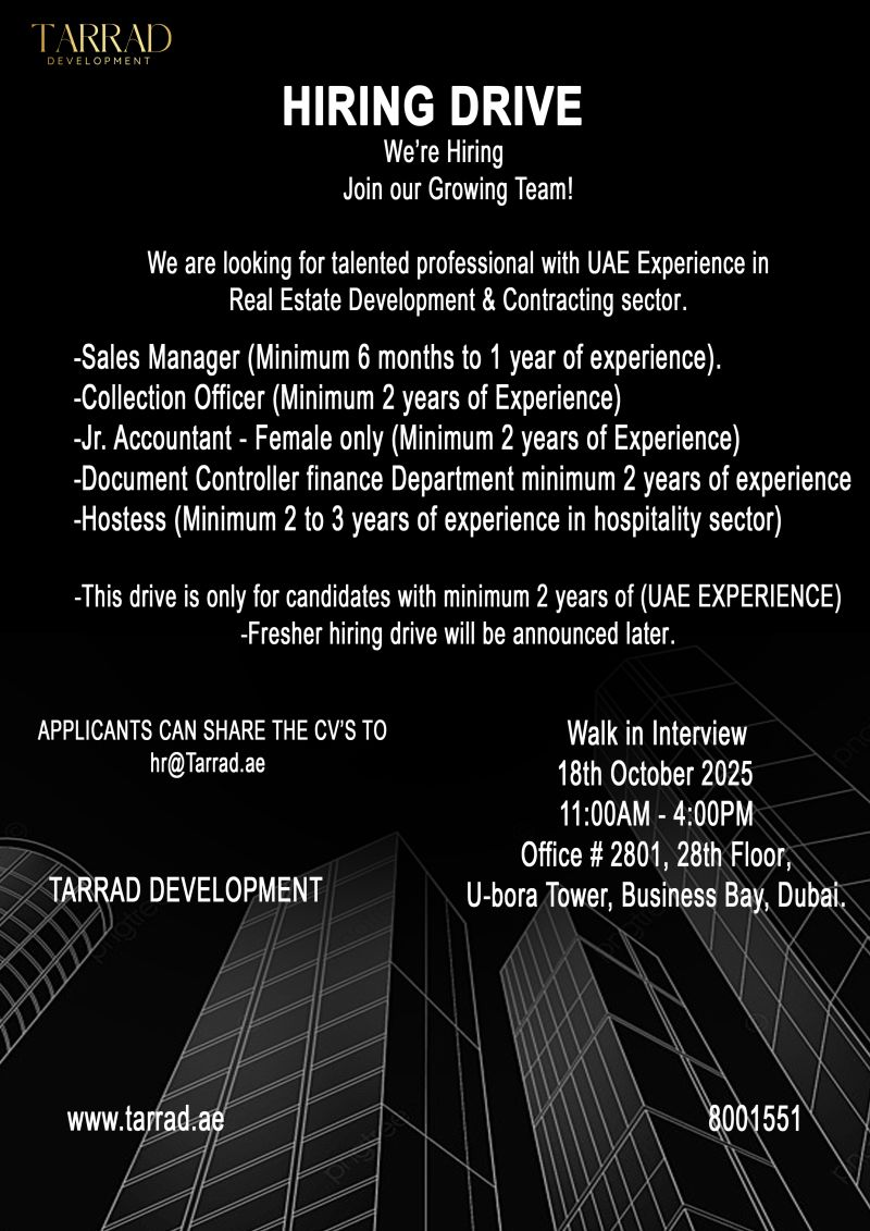 Tarrad Development Walk in Interview in Dubai