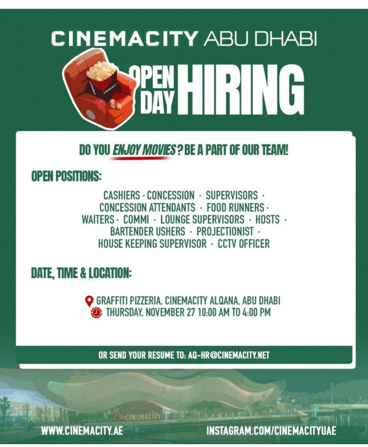 Cinemacity Abu Dhabi Open Day Hiring