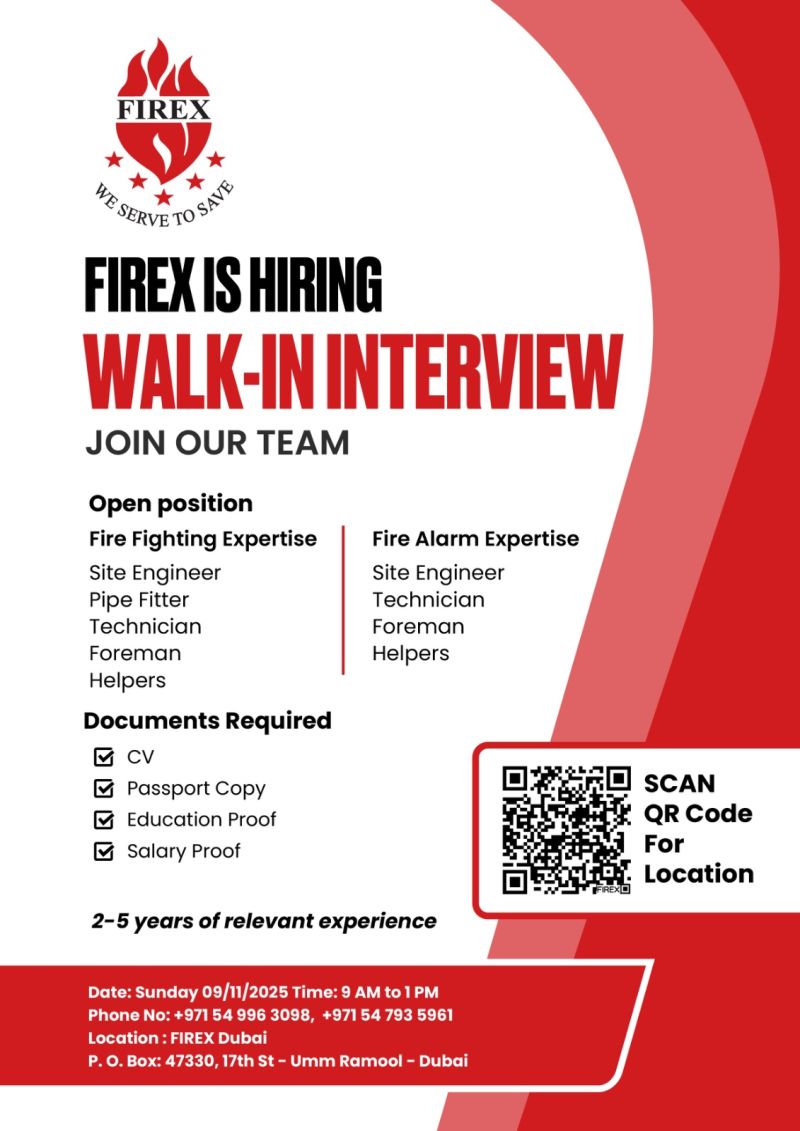 FIREX Walk in Interview in Dubai