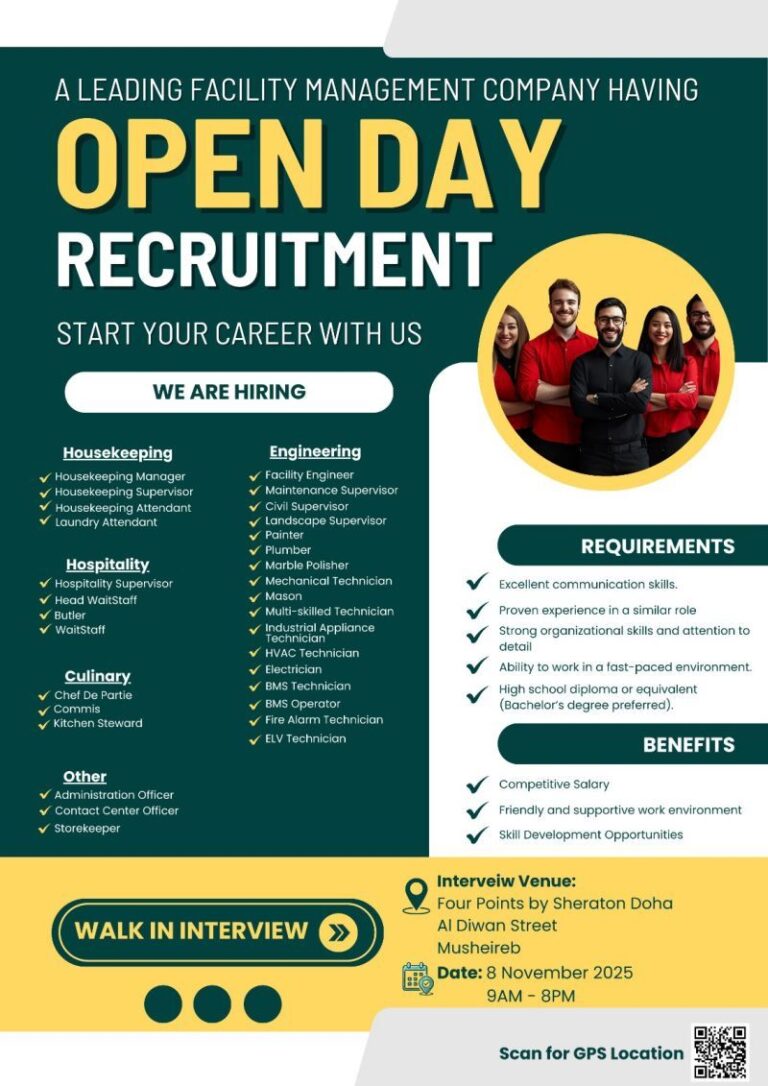Leading Facility Management Company Open Day Recruitment