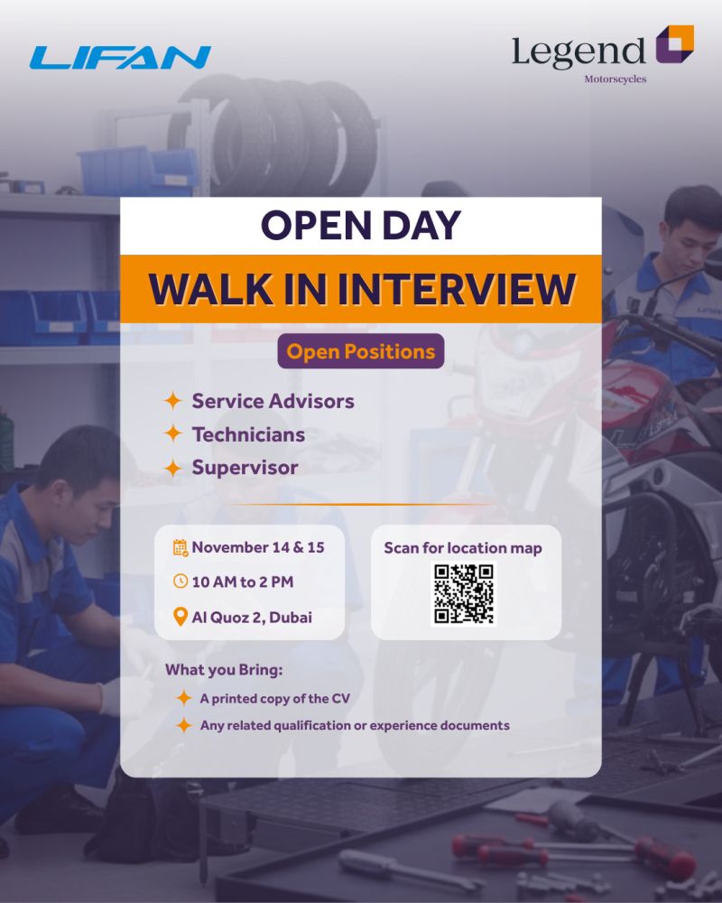 Legend Motorcycles Open Day Recruitment in Dubai