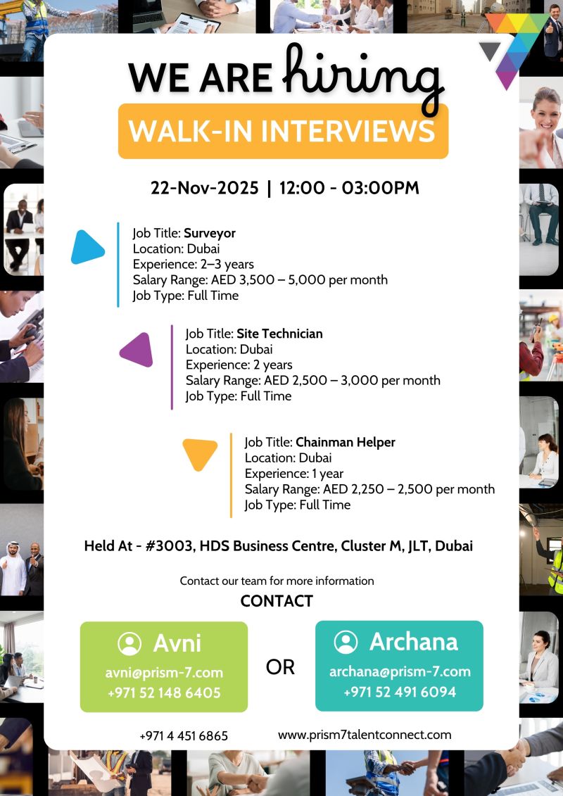 Prism 7 Resourcing Walk in Interviews in Dubai