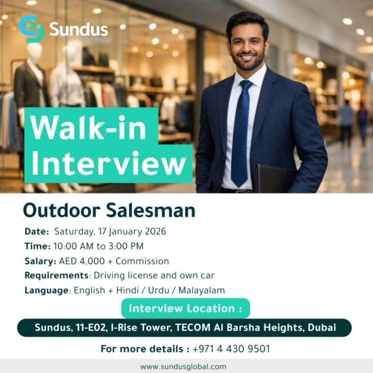 Sundus Global Walk in Interview in Dubai