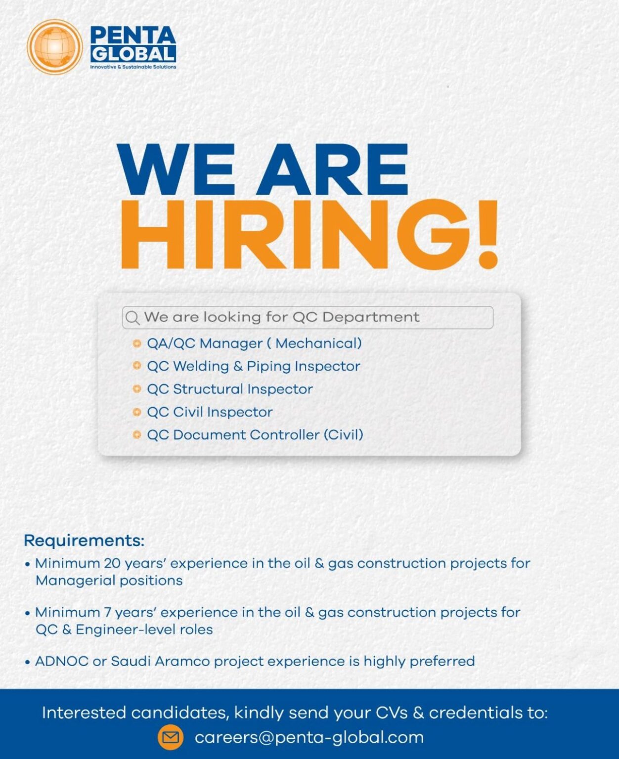 Penta Global Engineering Recruitment in Abu Dhabi