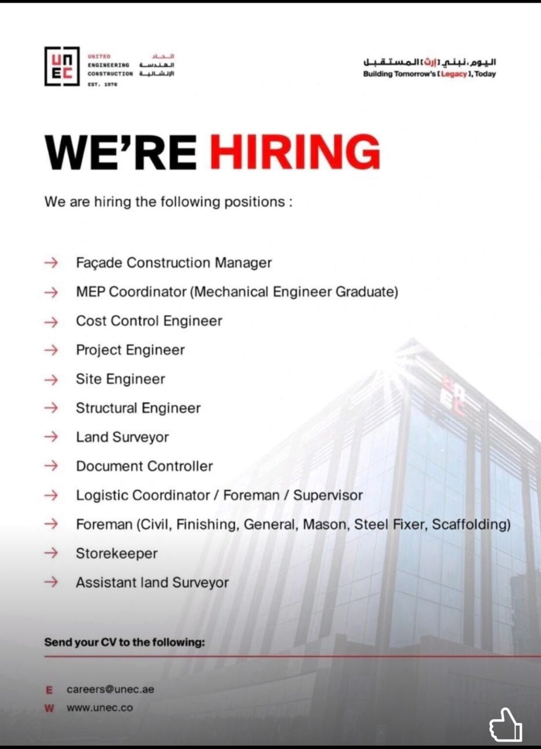 United Engineering Construction Recruitment in Dubai