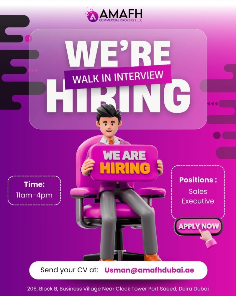 AMAFH Commercial Broker Walk in Interview in Dubai