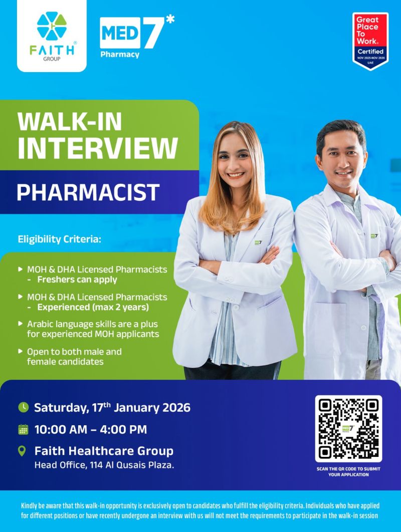 Med7 Pharmacy Walk in Interview in Dubai