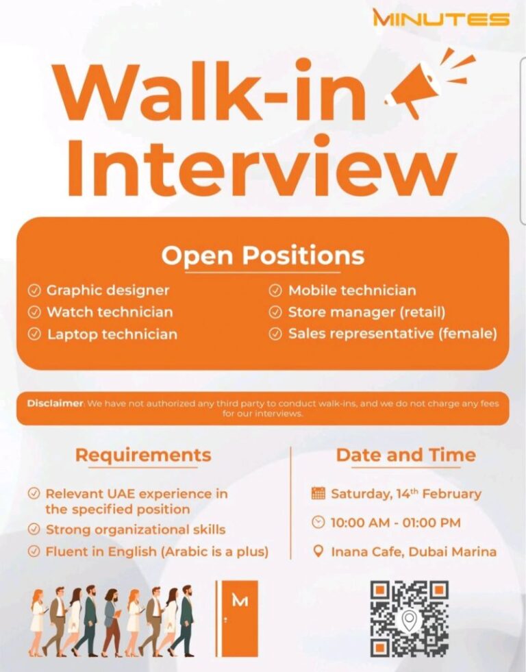 Minutes Walk in Interview in Dubai 2026 Latest Opportunity