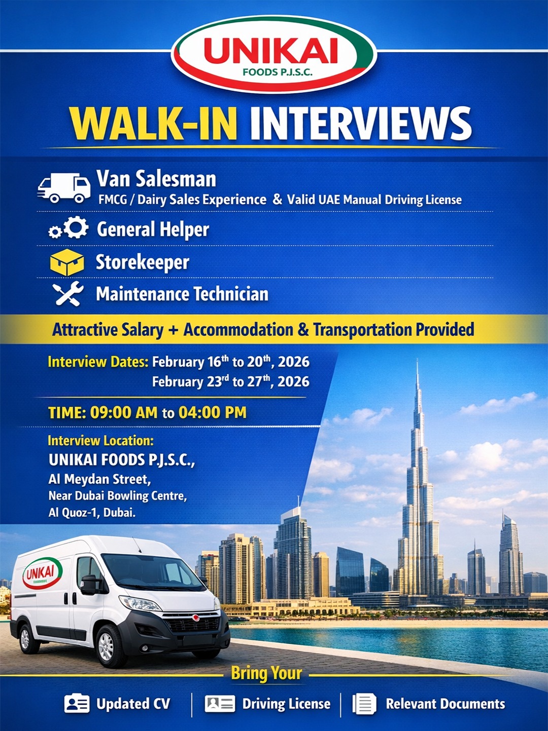 Unikai Foods Walk in Interview in Dubai June 2026