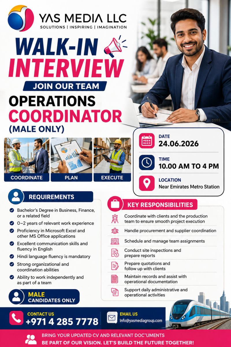 YAS Media Walk in Interview in Dubai June 2026