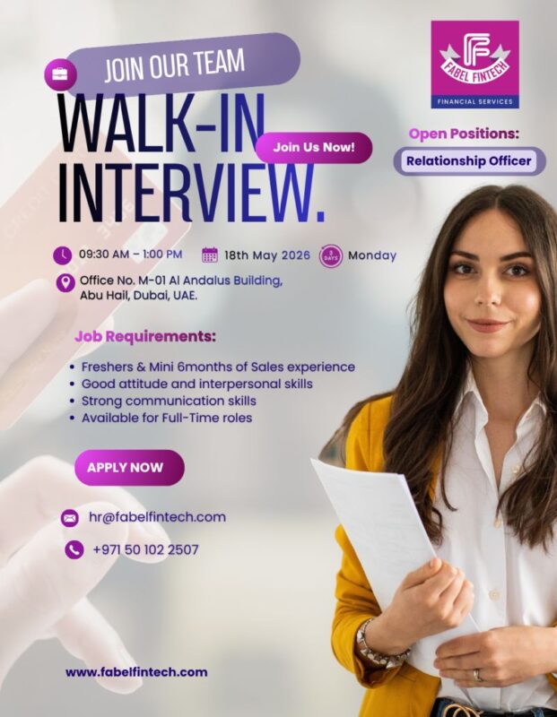 Fabel Fintech Financial Services Walk in Interview Dubai May 2026