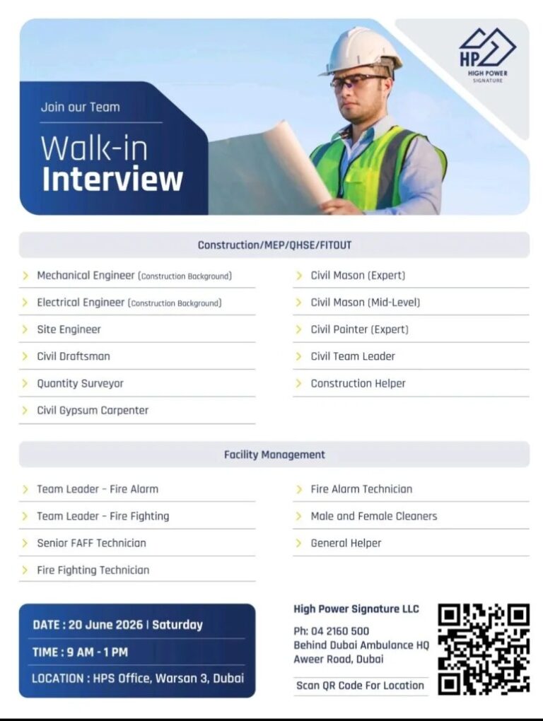 High Power Signature Walk in Interview in Dubai June 2026