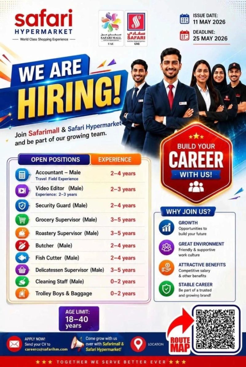 Safari Hypermarket Recruitments in Sharjah