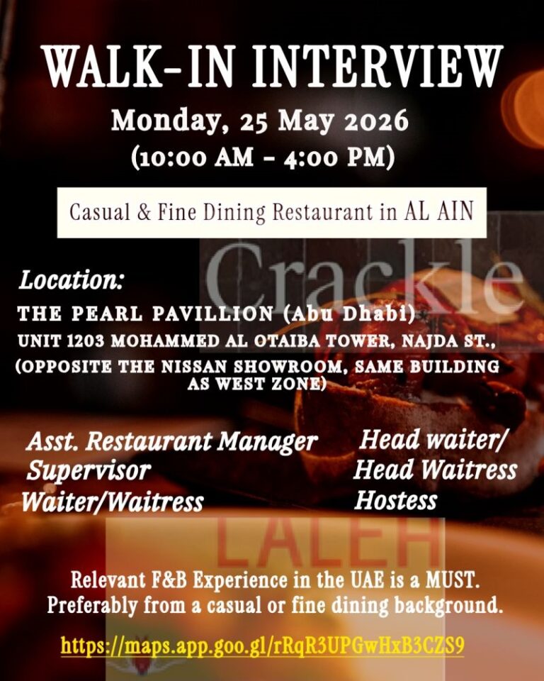 Casual & Fine Dining Restaurant Walk in Interview in Abu Dhabi May 2026