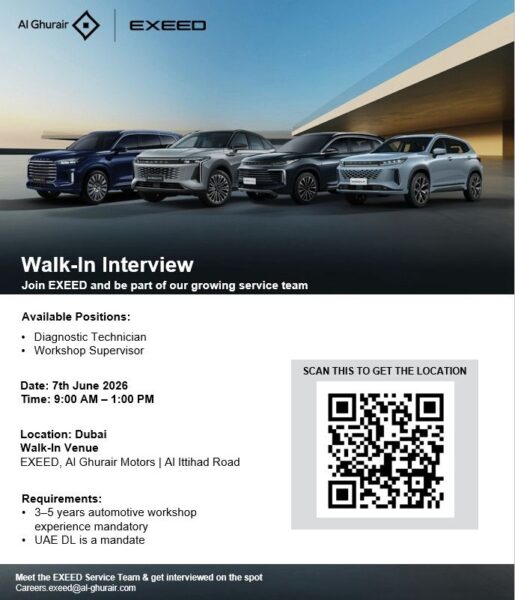 Exeed Walk in Interview in Dubai June 2026