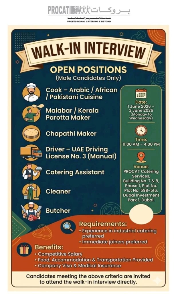 Procat Catering Services Walk in Interview in Dubai June 2026