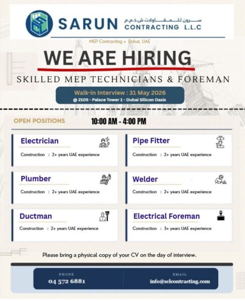 Sarun Contracting Walk in Interview in Dubai June 2026