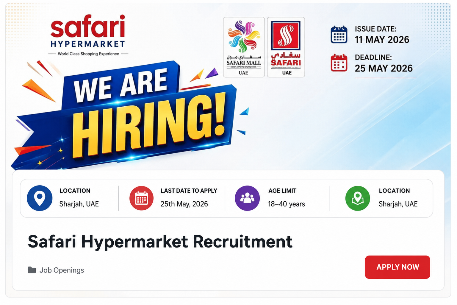 Safari Hypermarket Recruitments in Sharjah