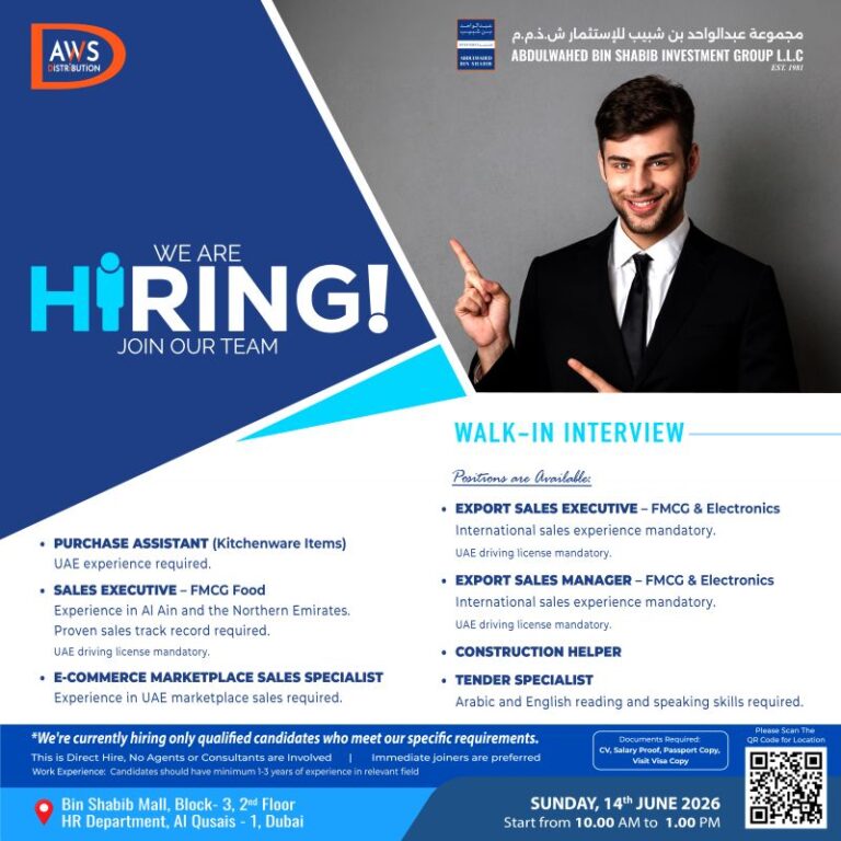 Abdulwahed Bin Shabib Walk in Interview in Dubai June 2026