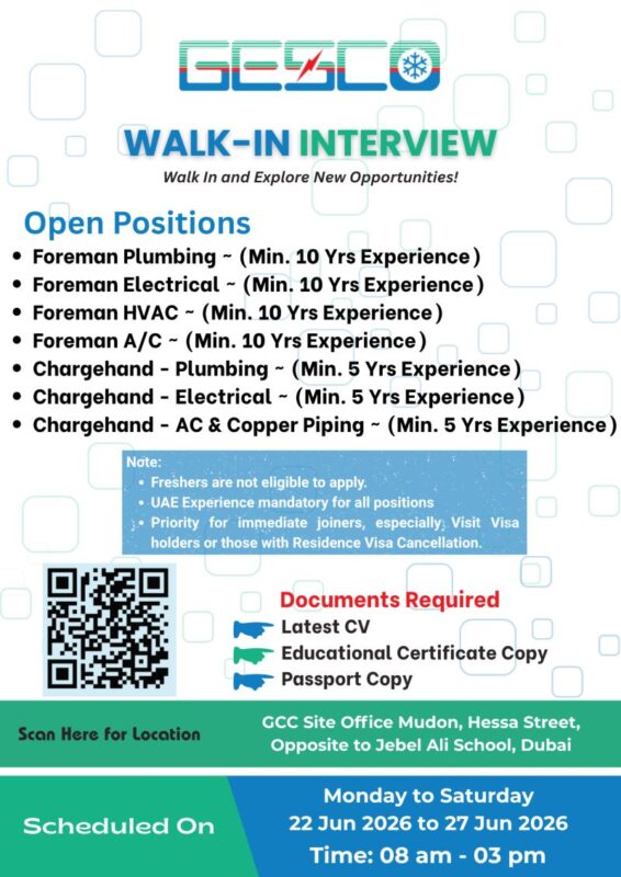 GESCO Walk in Interview in Dubai June 2026
